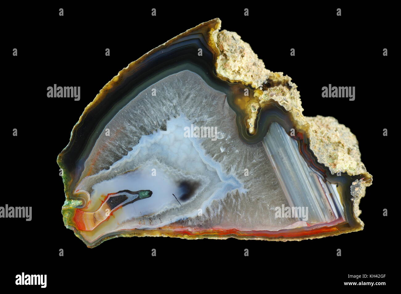 A cross section of the agate stone. Horizontal agate with quartz-agate ...