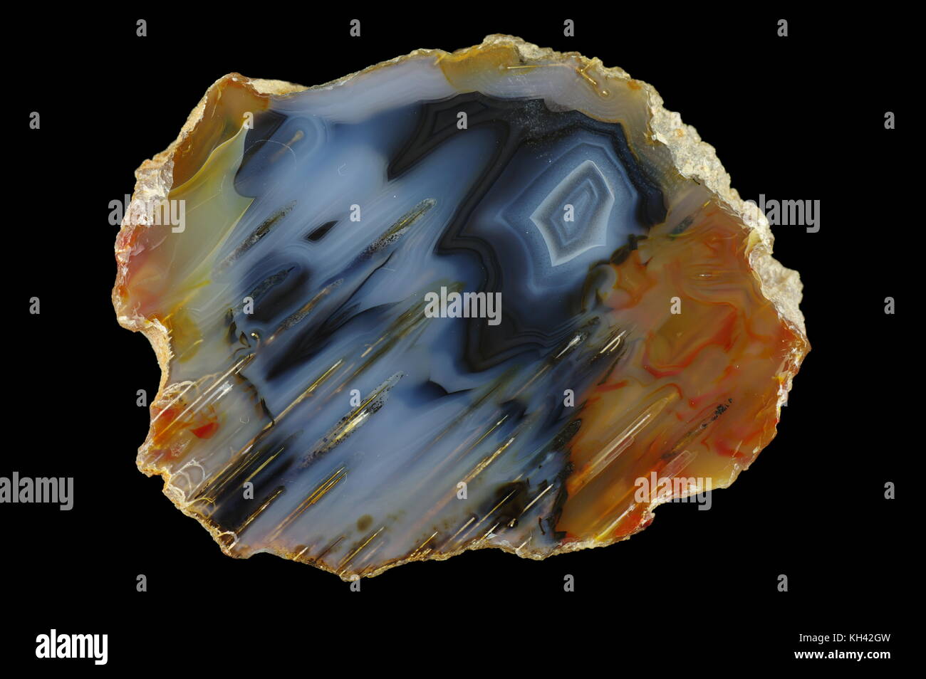 A cross section of the agate stone. Micro-stalactite agate in reverse ...