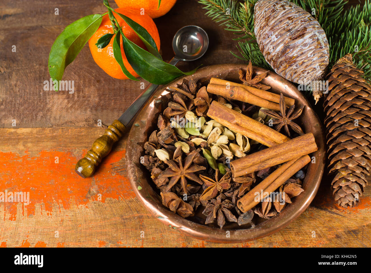 Collection of spices for winter and Christmas days, used for baking and ...