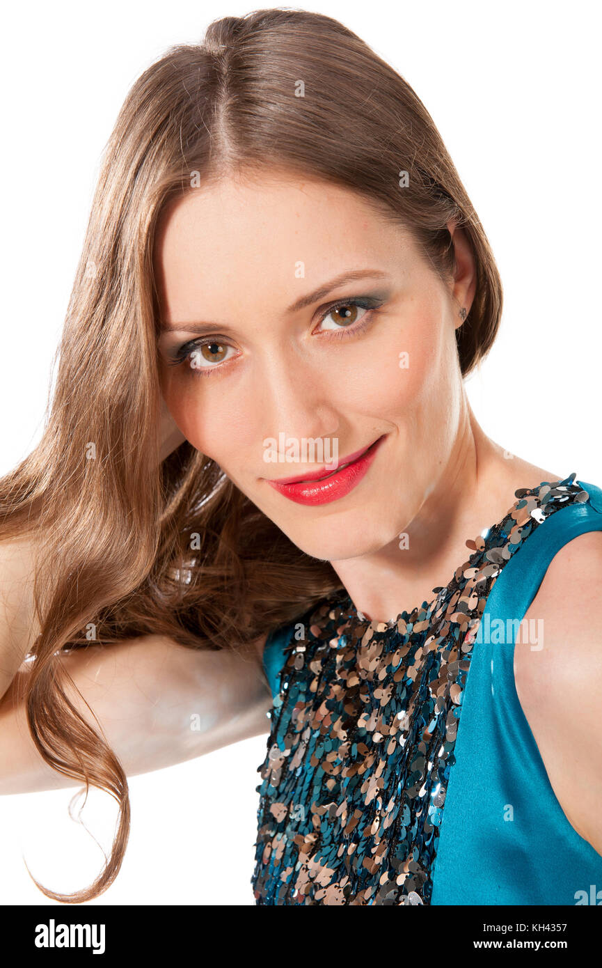 Young pretty woman head portrait Stock Photo - Alamy