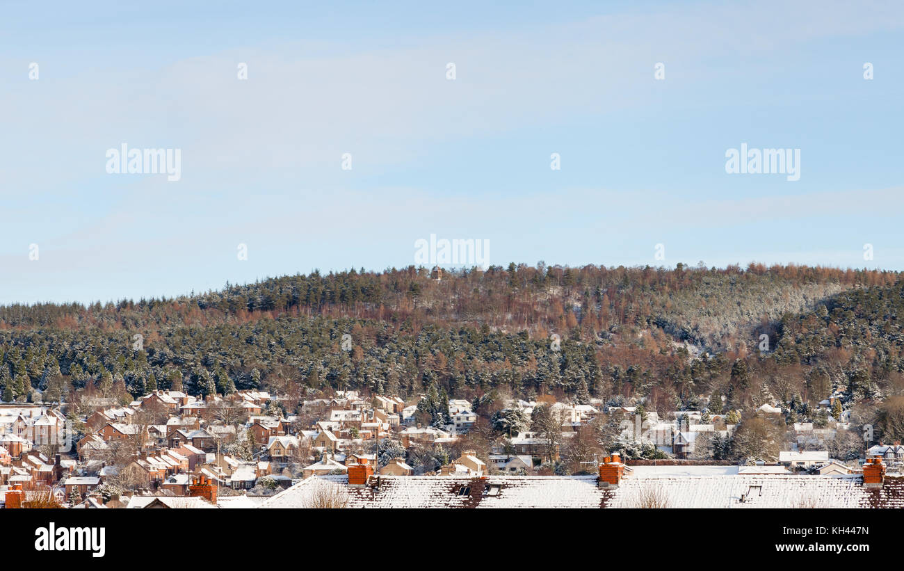 The view across the town of Penrith towards Beacon Hill in Cumbria ...