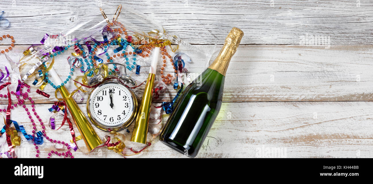 Celebration at Midnight for New Year with party objects and Champagne ...