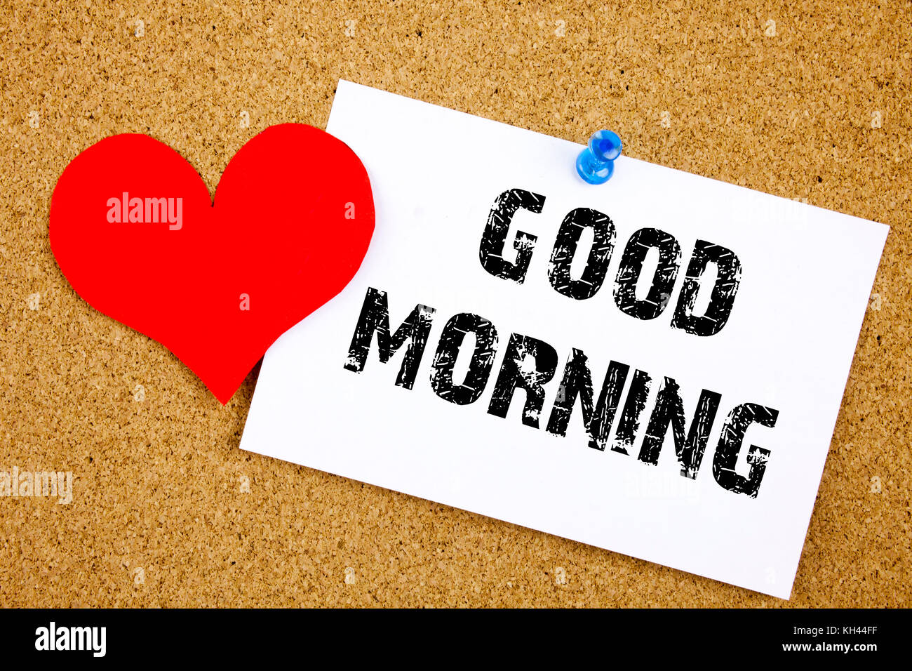 A writing text showing concept of Good Love Morning made on sticky note ...