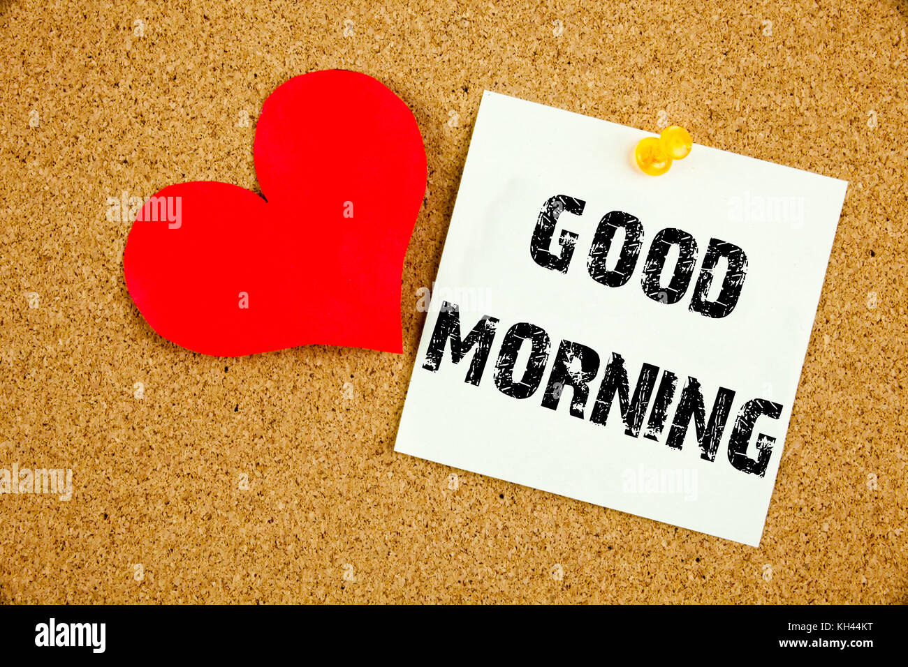 A writing text showing concept of Good Love Morning made on sticky note ...