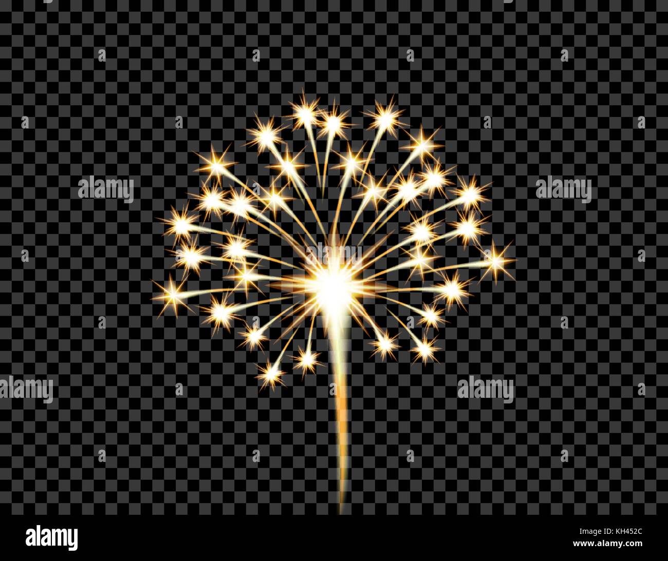 Festive golden firework salute burst, flash on transparent checkered ...
