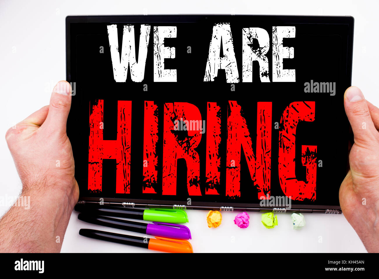 We Are Hiring Writing text written on tablet, computer in the office ...