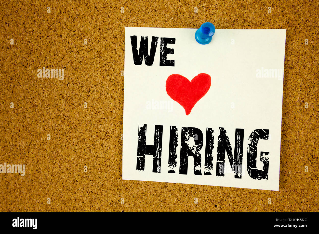 A writing text showing concept of We Are Hiring made on sticky note ...