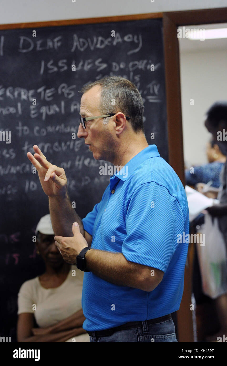 St. Thomas, U.S. Virgin Islands, US--A FEMA sign language interpreter ...