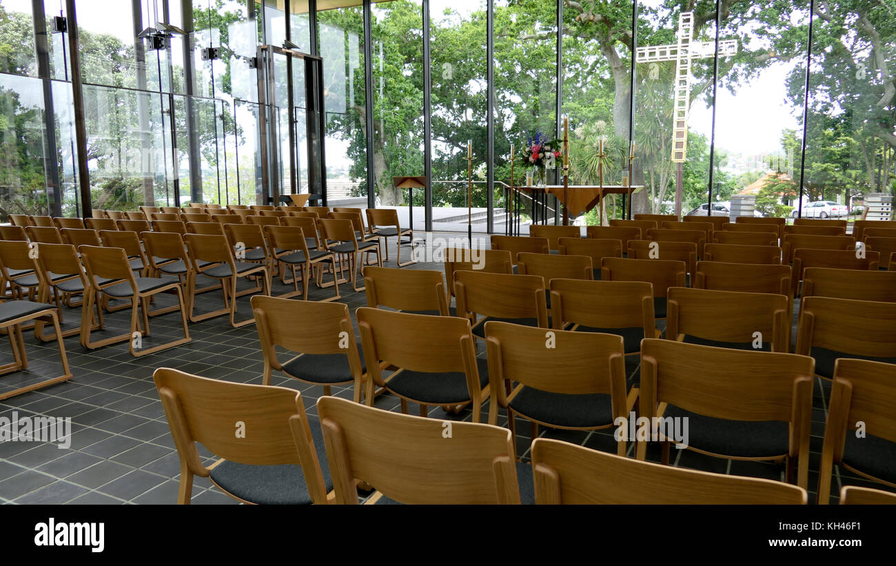 Interior wide shot of a funeral chapel Stock Photo - Alamy