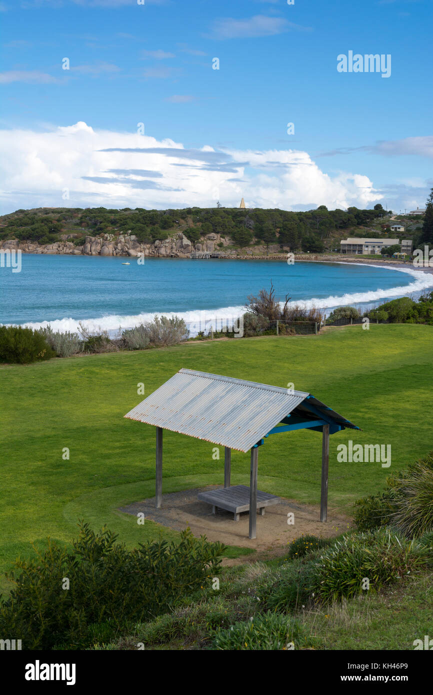 View from across Horseshoe Bay, Port Elliot, South Australia, with a ...