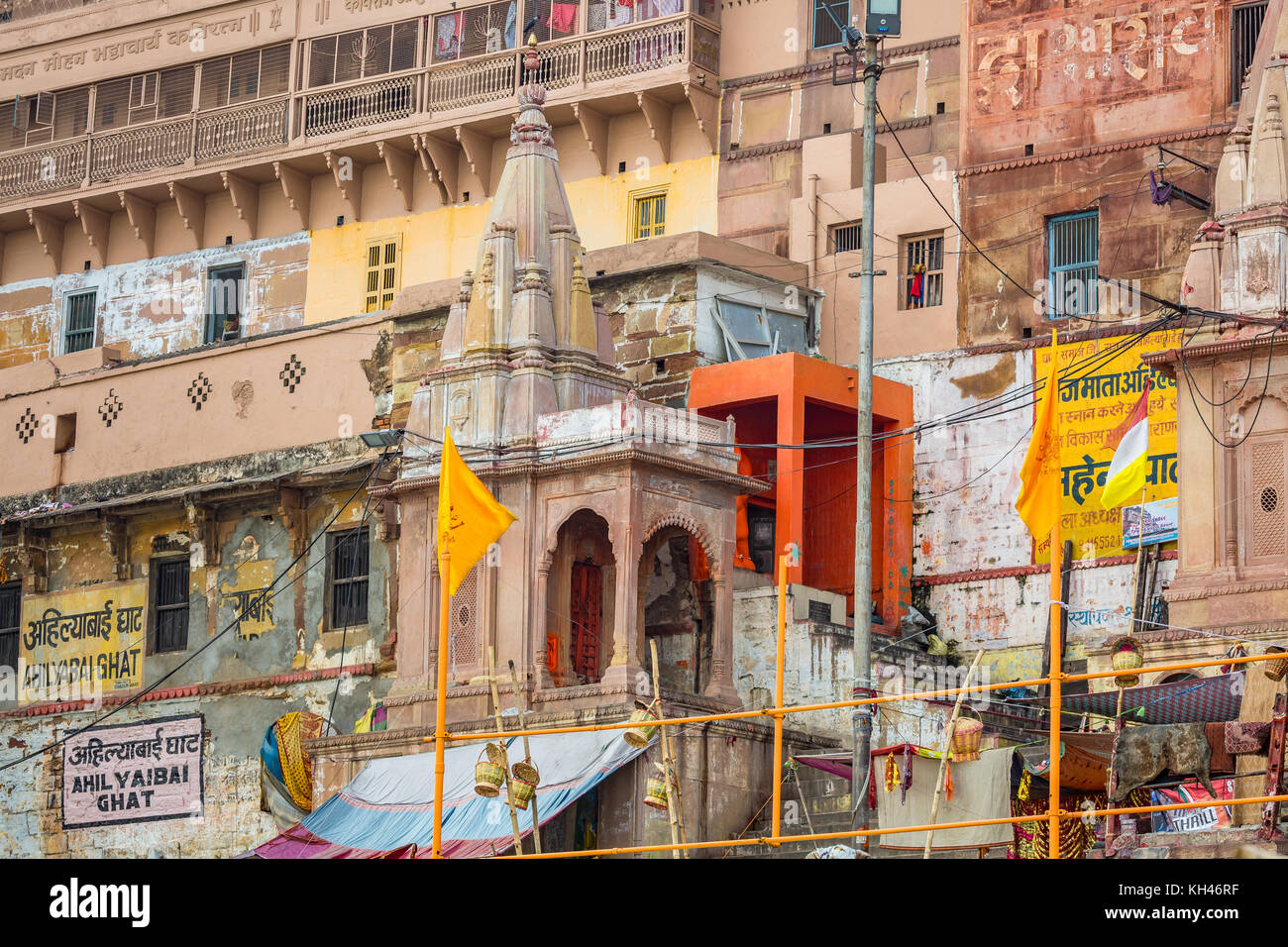 Historic Varanasi city architecture with old weathered buildings and ...