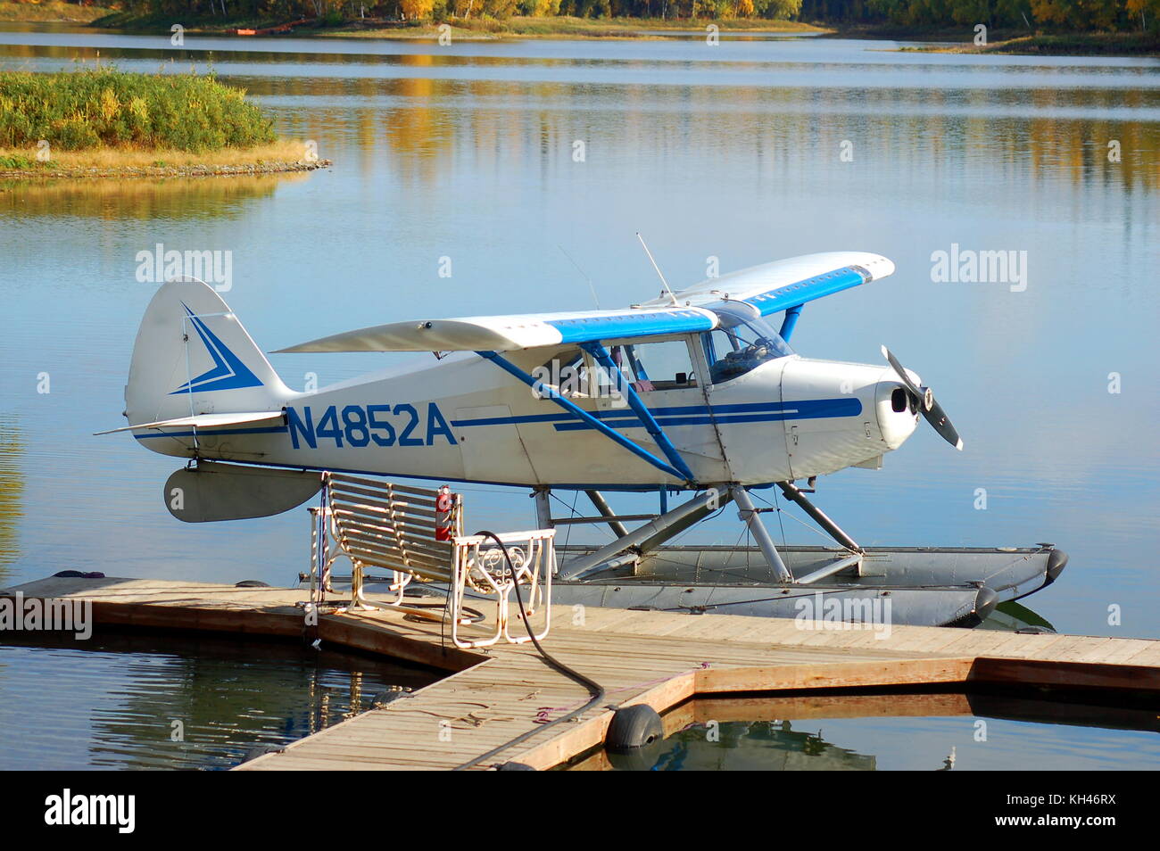 Piper "Super Pacer" floats dockside at Christiansen Lake near Talkeetna ...