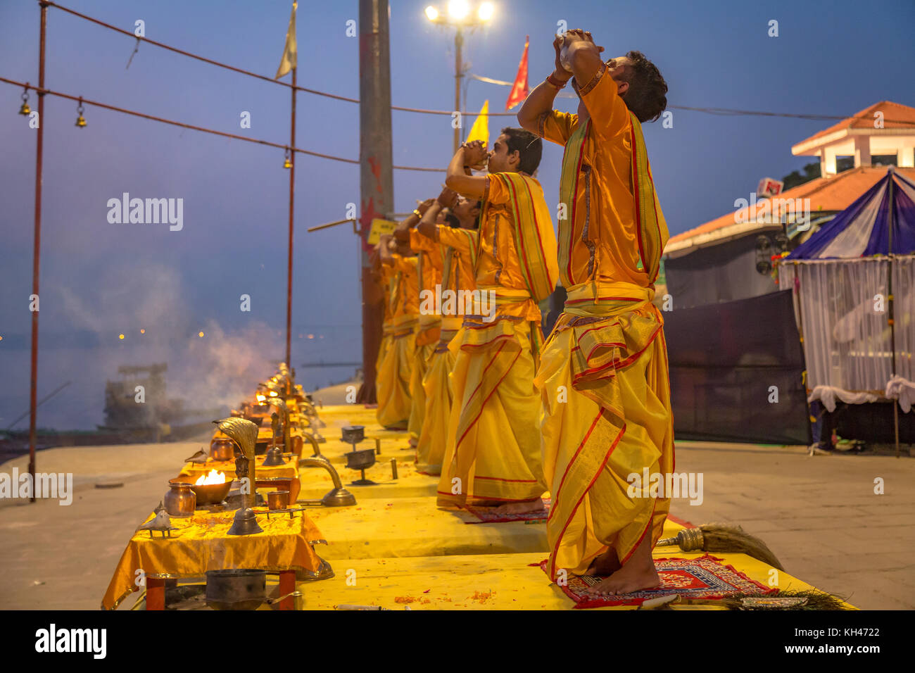 Varanasi Ganga aarti ceremony rituals performed before sunrise by young ...