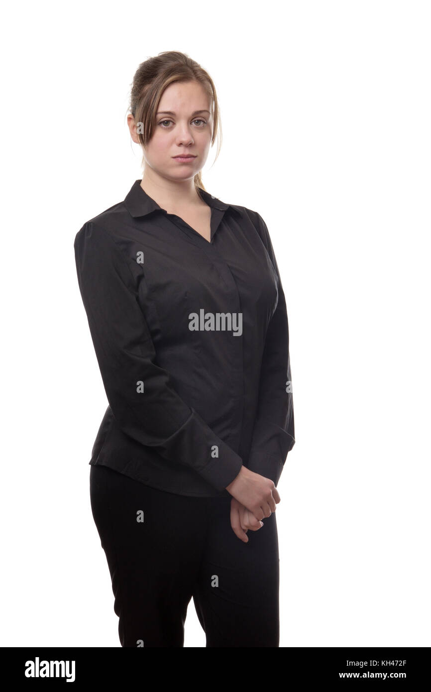 young business woman stand looking unsure about something Stock Photo ...