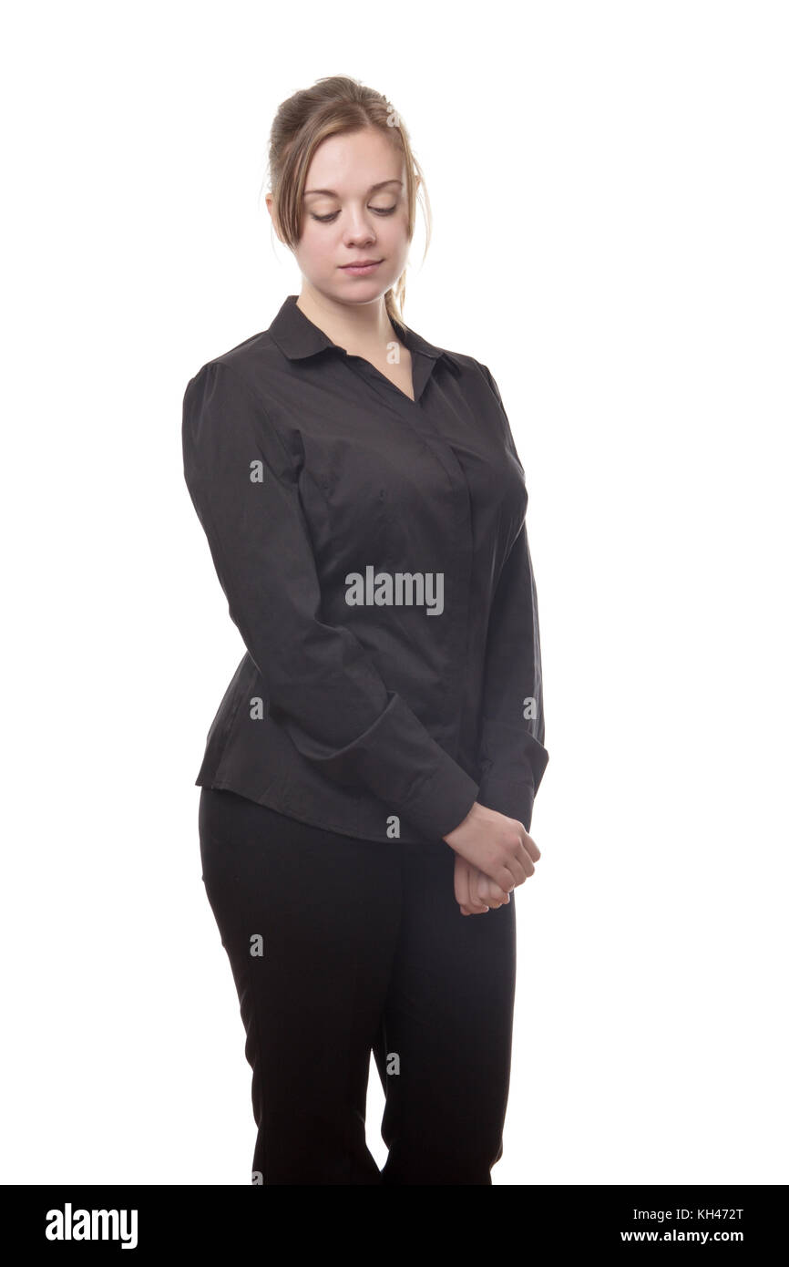 young business woman stand looking unsure about something Stock Photo ...