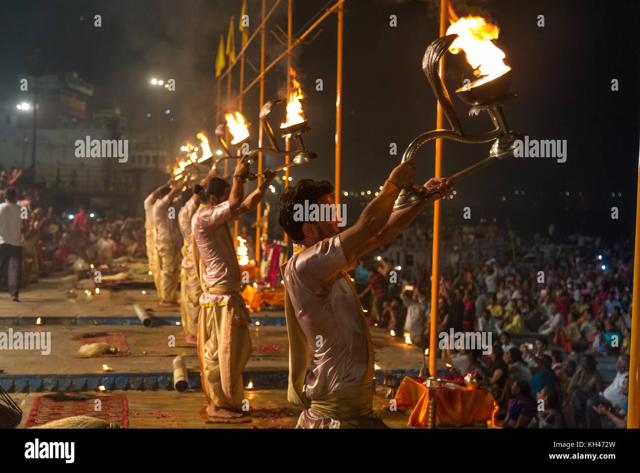 Varanasi Ganga aarti ceremony rituals performed by Hindu priests at ...