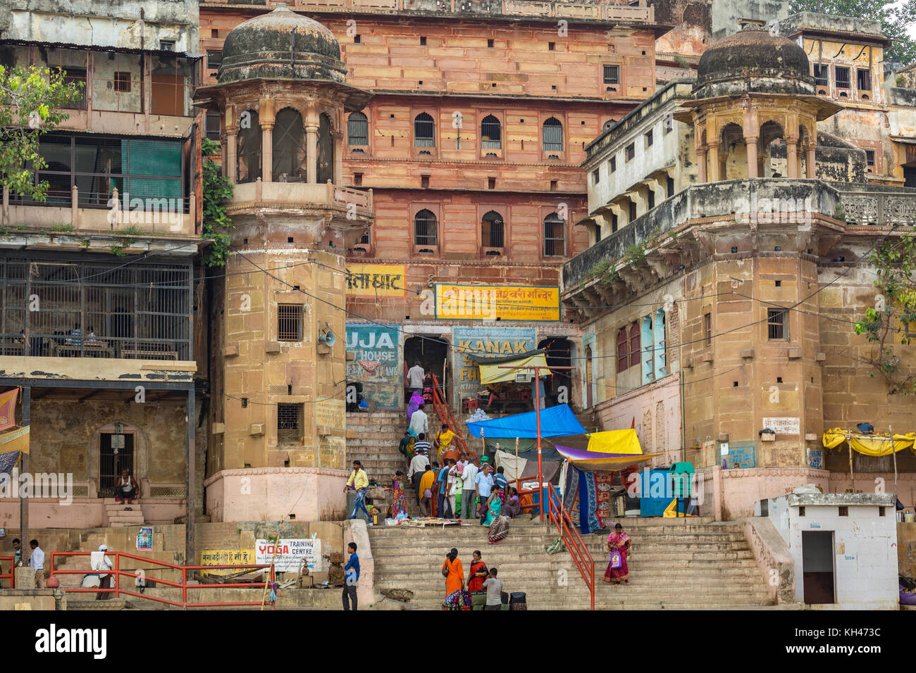 Historic Varanasi city architecture with old weathered buildings and ...