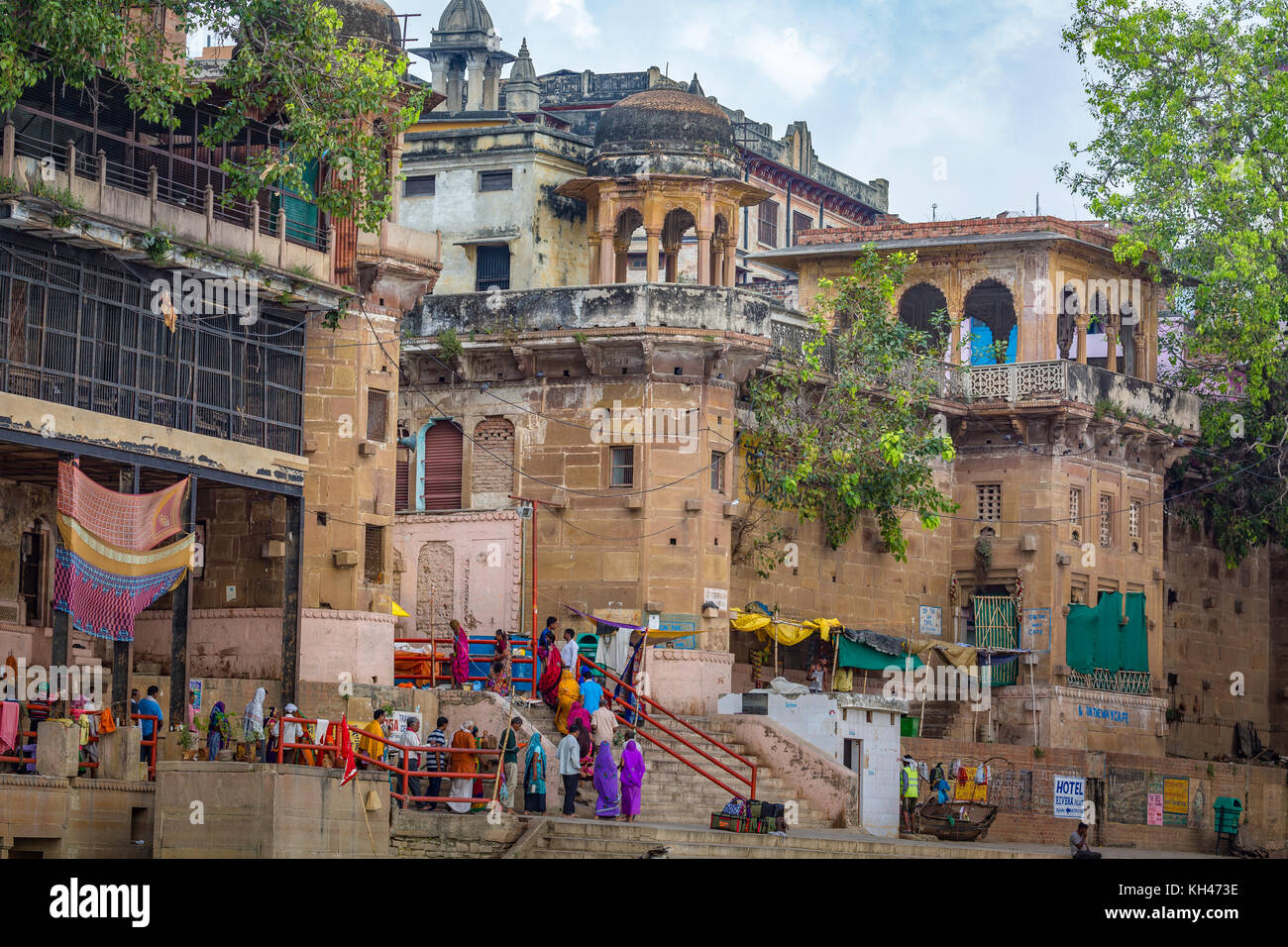Historic Varanasi city architecture with old weathered buildings and ...