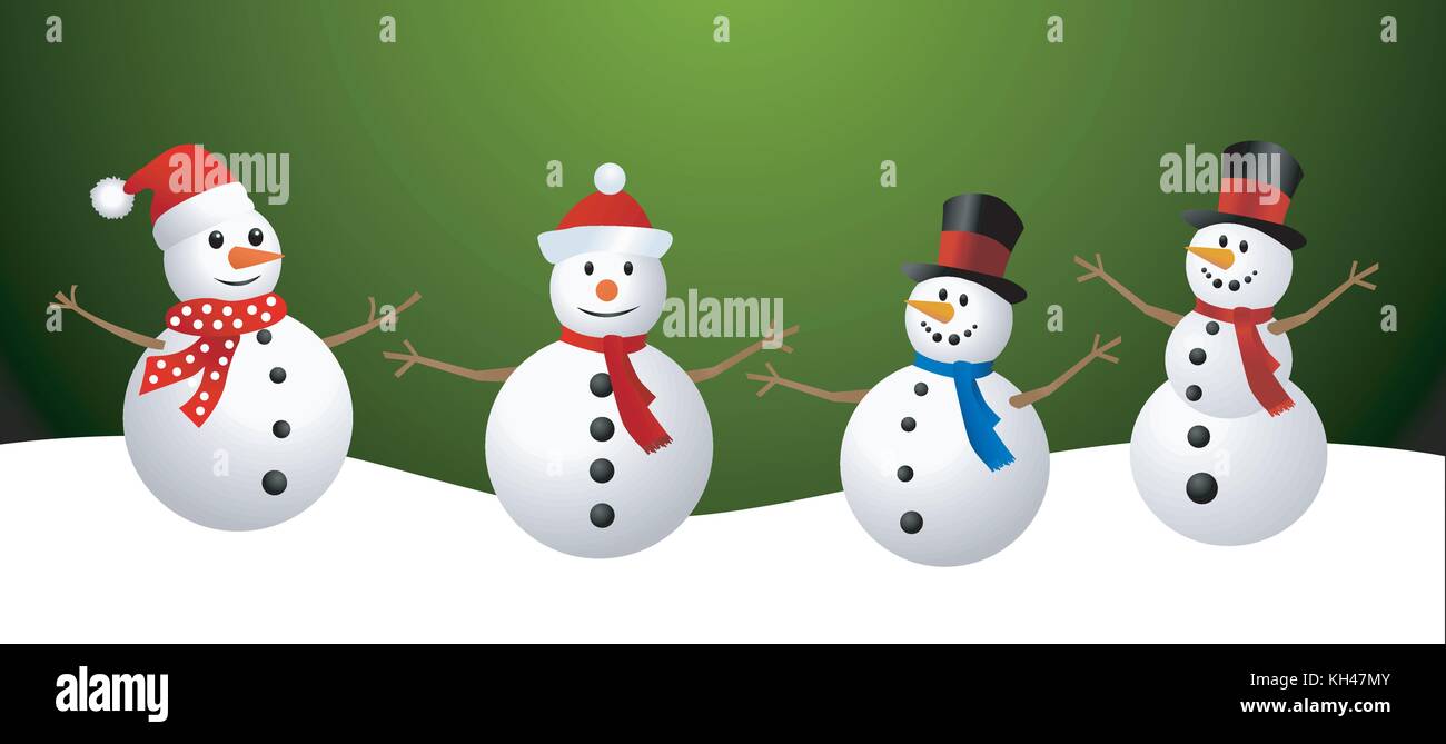 Snowman Collection. Snowman set isolated on green background Stock ...