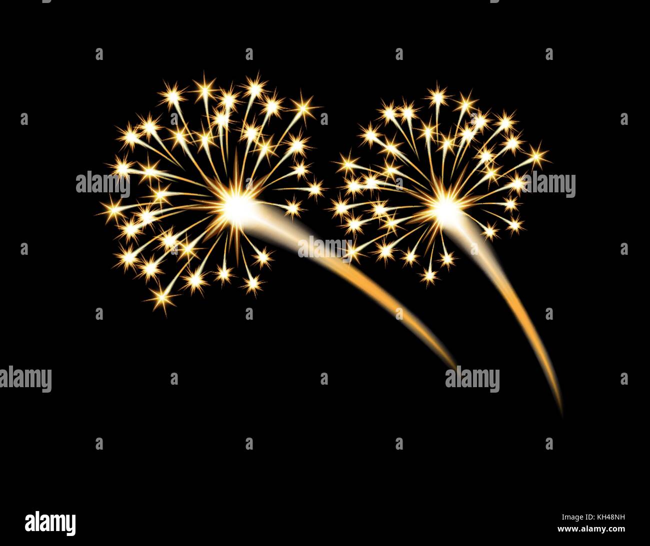 Festive golden firework salute, flash on a black background. Isolated ...