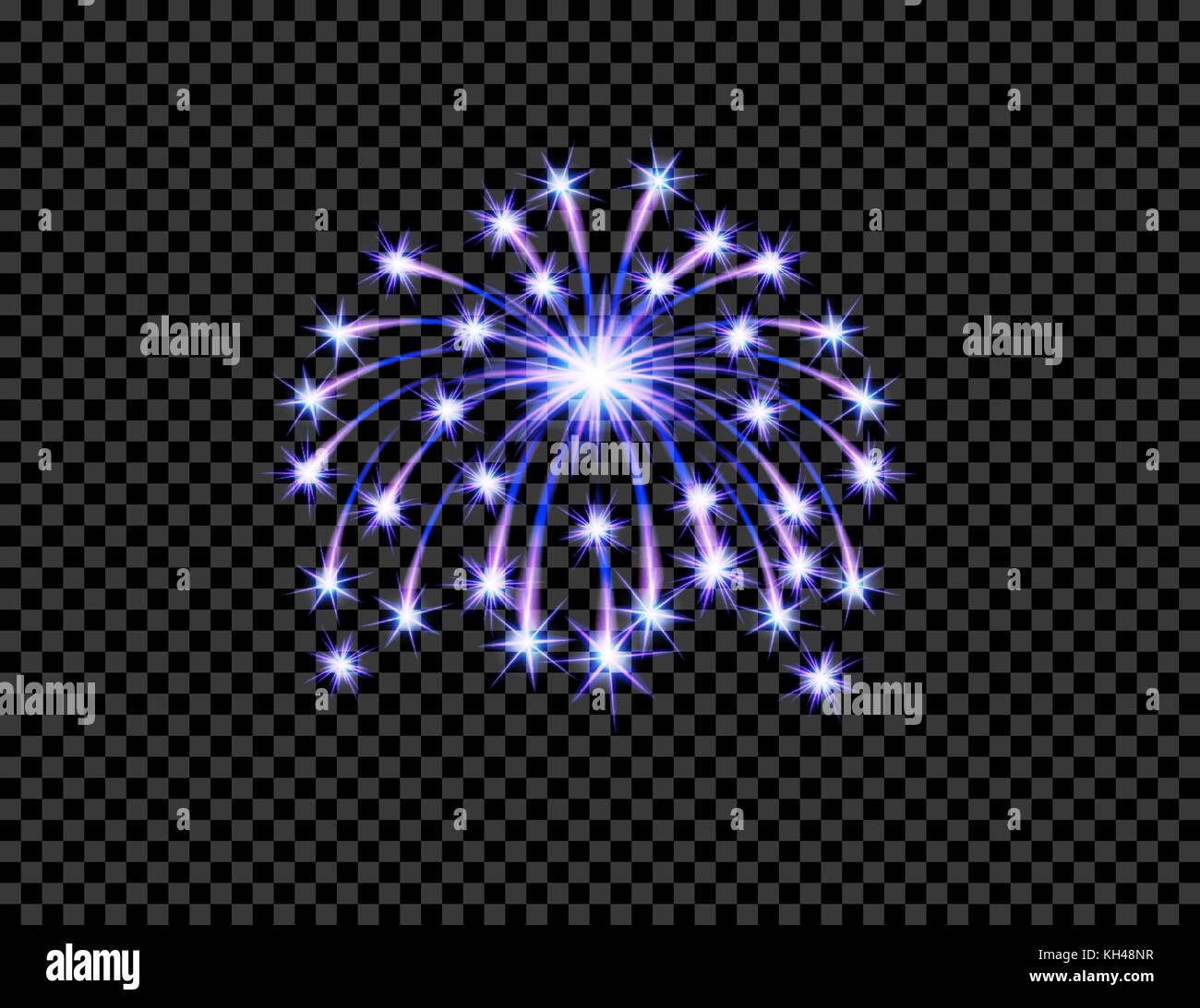 Festive purple firework salute burst, flash on transparent checkered ...
