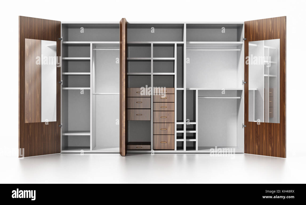 Empty wardrobe isolated on white background. 3D illustration Stock ...