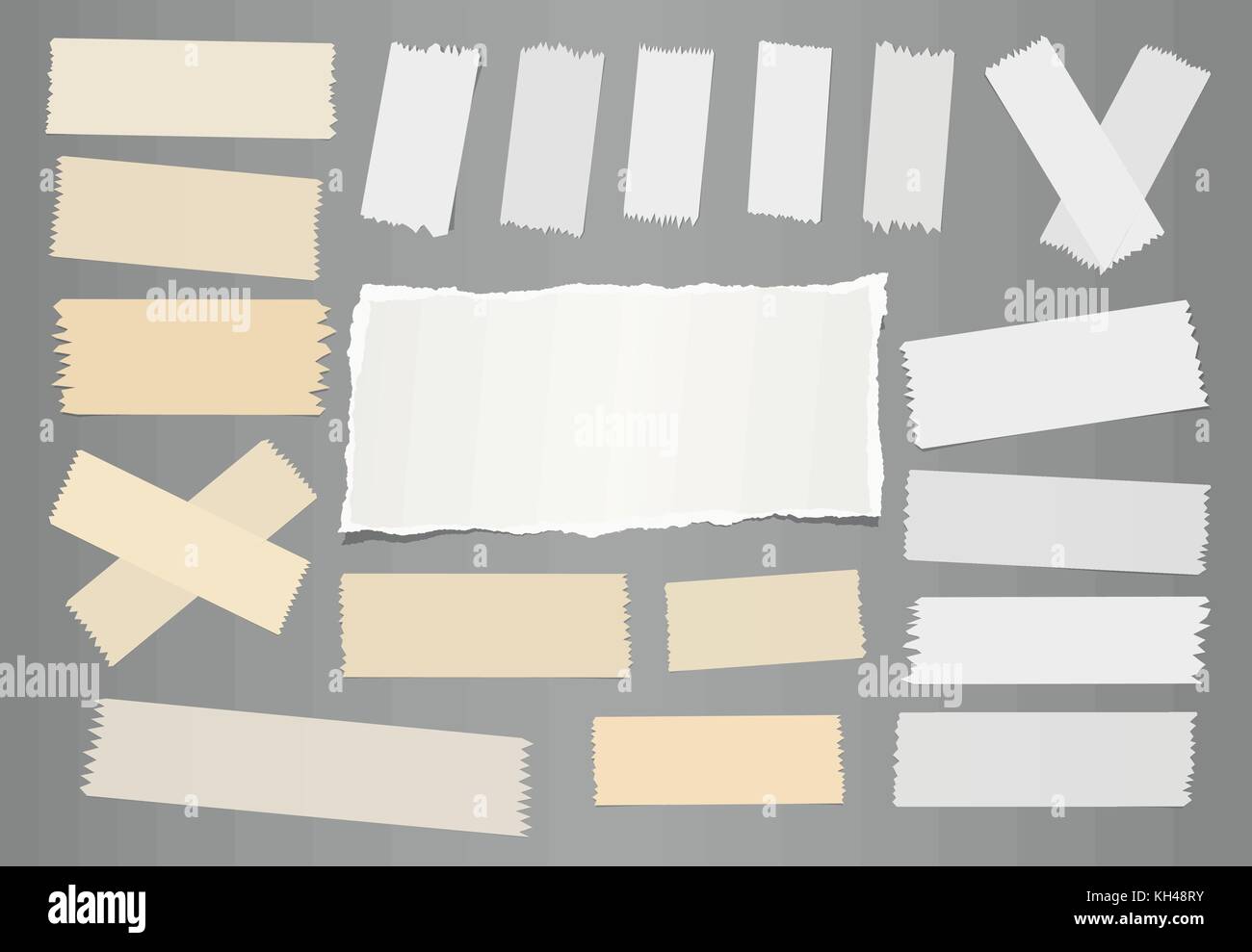 White ripped notebook, note paper sheet, sticky adhesive sticky tape ...