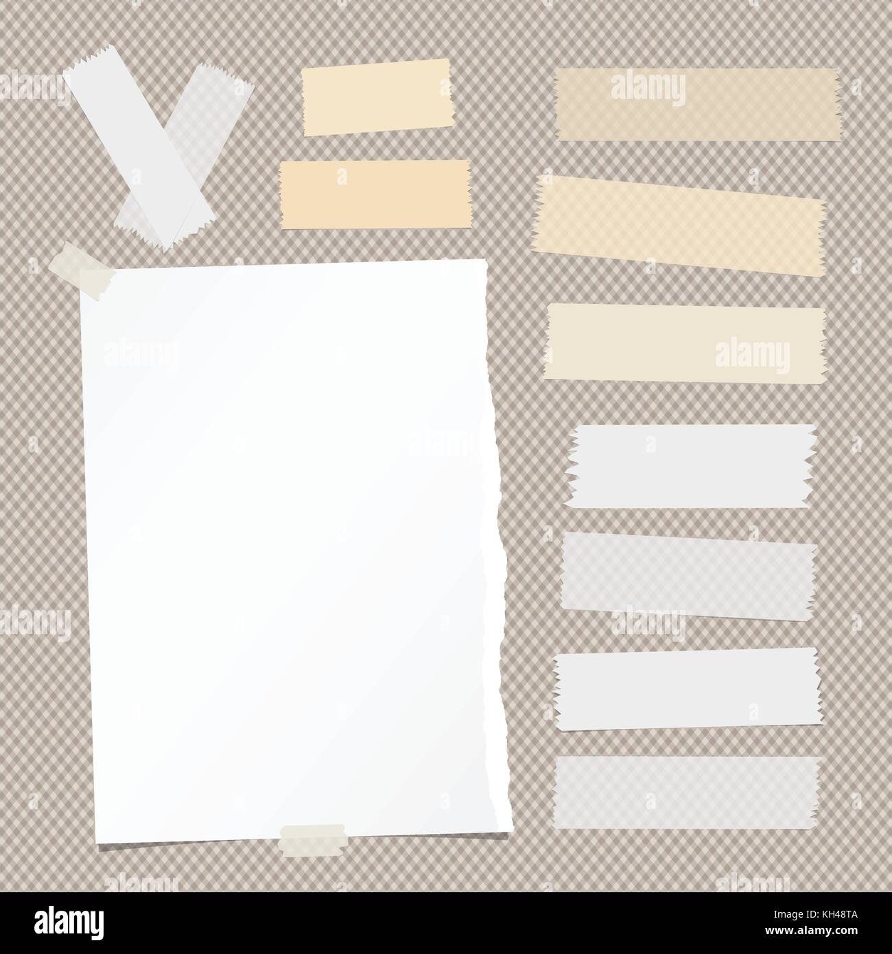 White ripped notebook, note paper sheet, sticky adhesive sticky tape ...