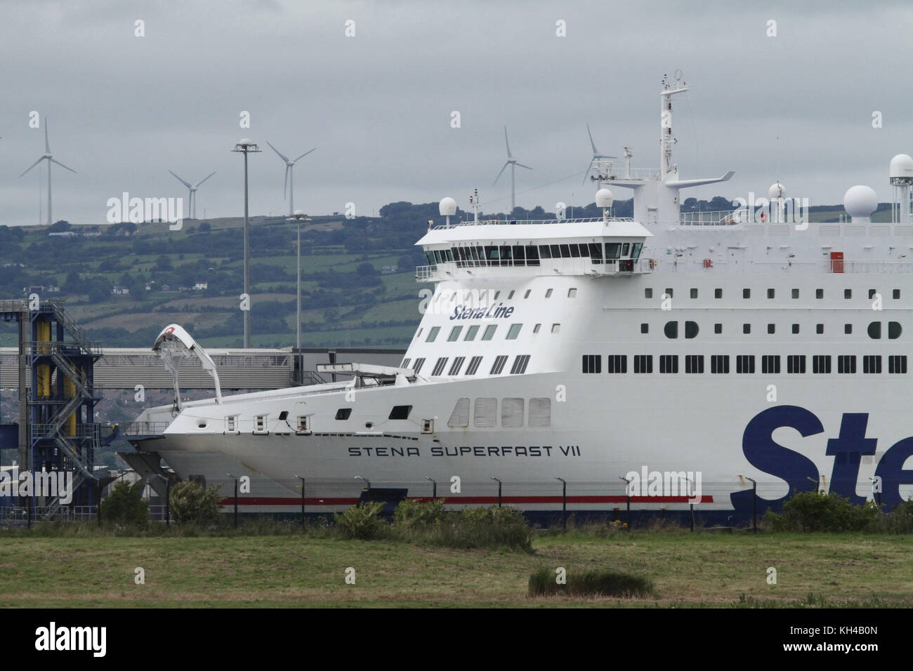 The Stena Superfast VII ferry in Belfast. The ferry is behind the RSPB ...