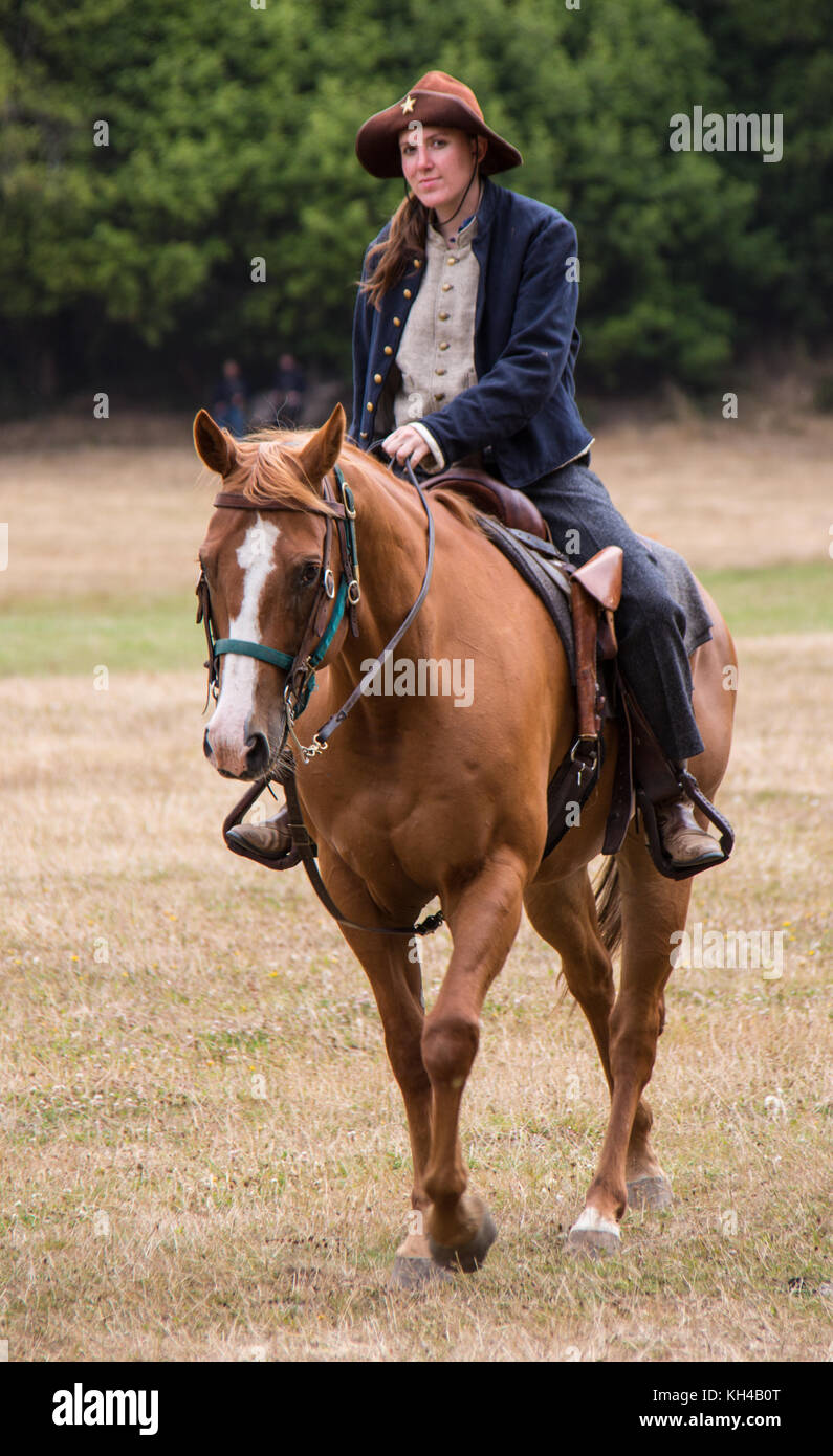 Woman in Union uniform on horseback during Civil War Reenactment at ...