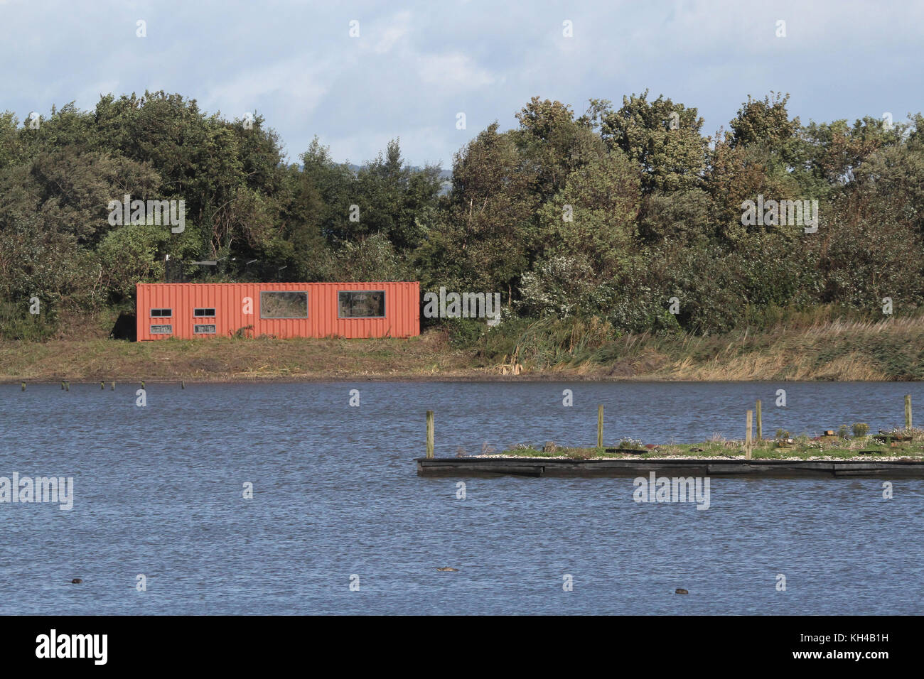 Bird hide in the RSPB reserve at the harbour estate on Belfast Lough ...
