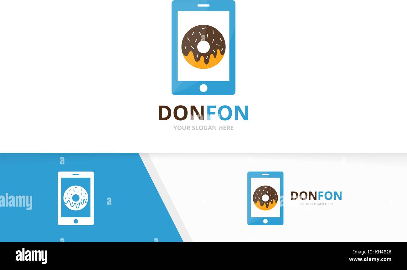Vector donut and phone logo combination. Doughnut and mobile symbol or ...