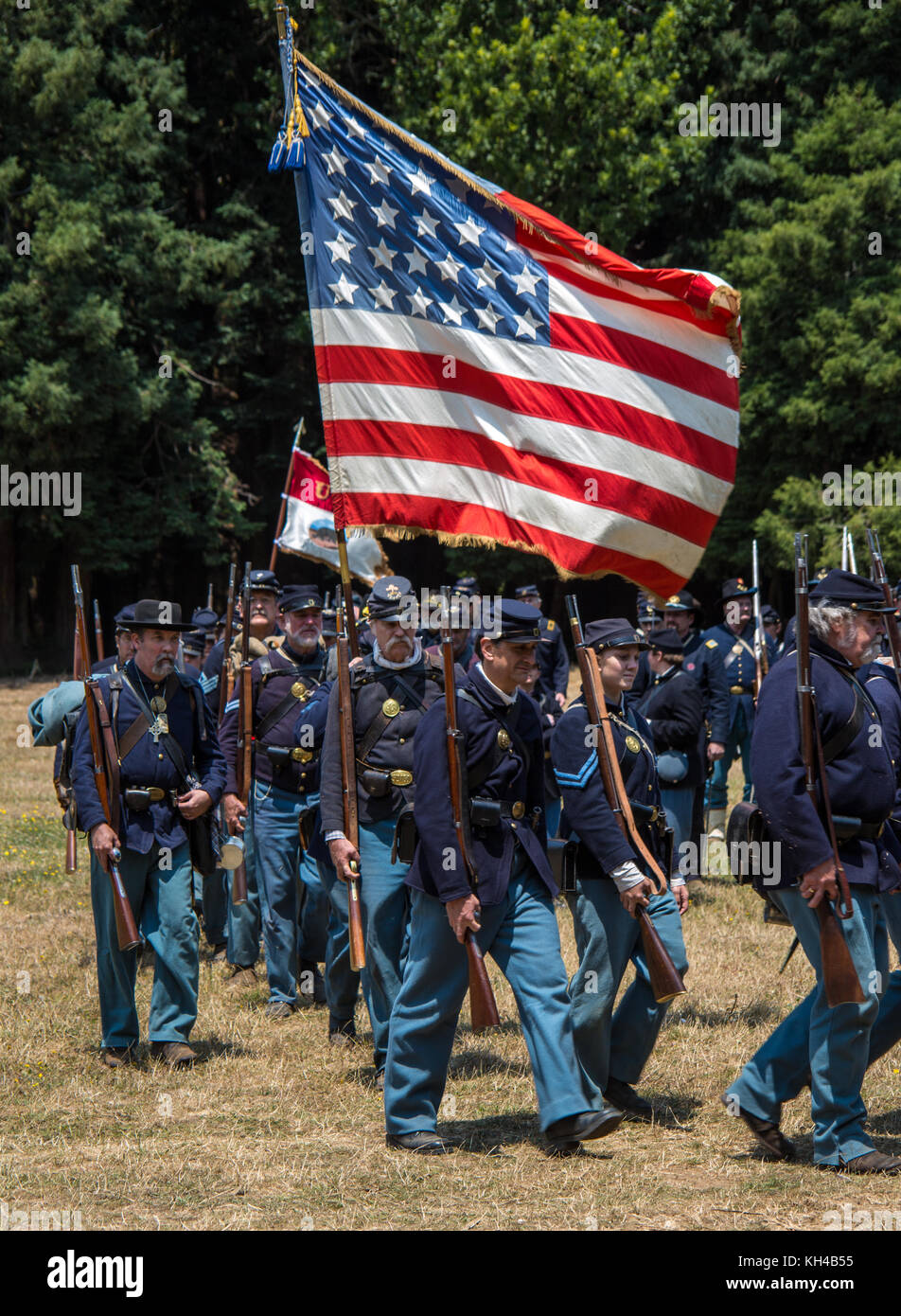 Union soldiers marching during Civil War Reenactment at Duncan Mills on ...