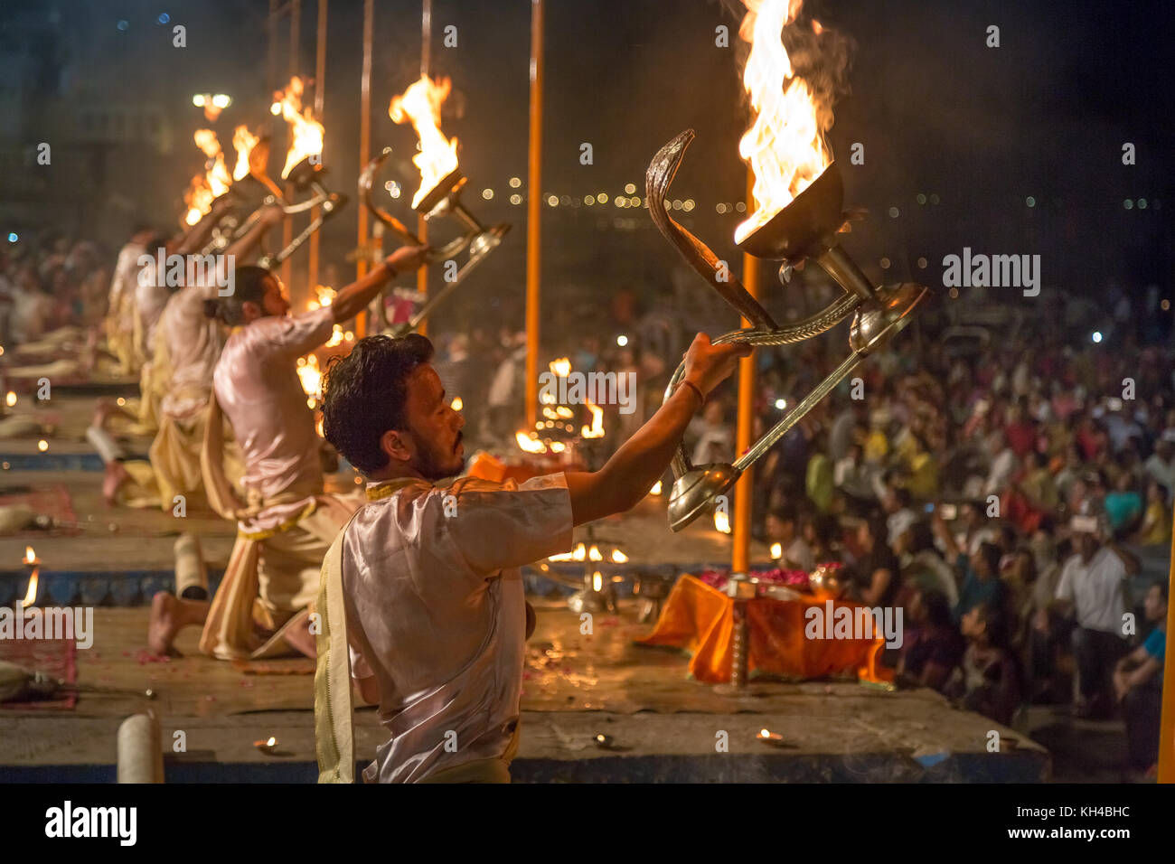 Varanasi Ganga aarti ceremony rituals performed by Hindu priests at ...