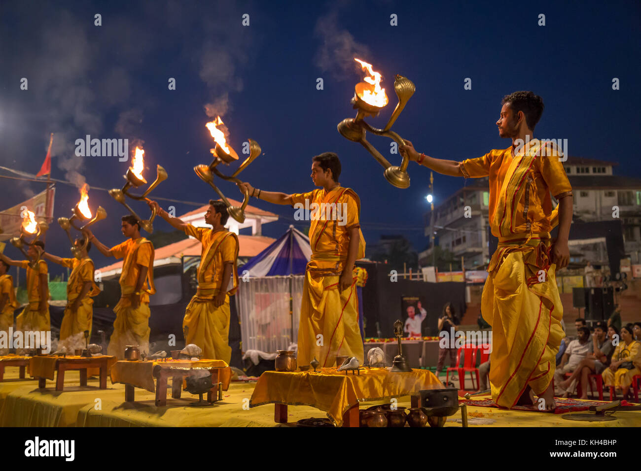 Varanasi Ganga aarti ceremony rituals performed before sunrise by young ...