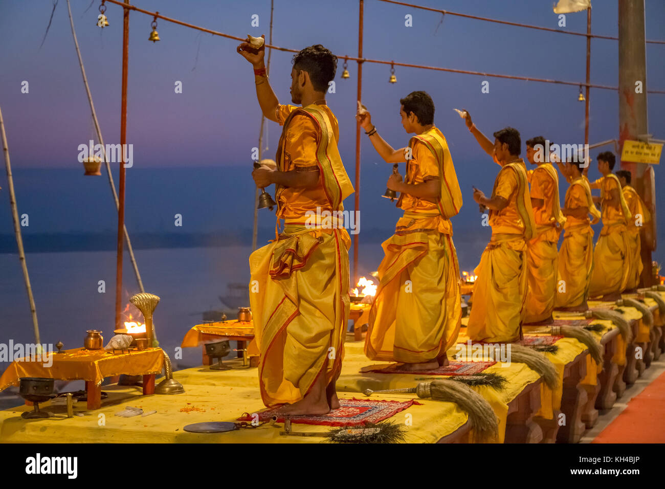 Varanasi Ganga aarti ceremony rituals performed before sunrise by young ...