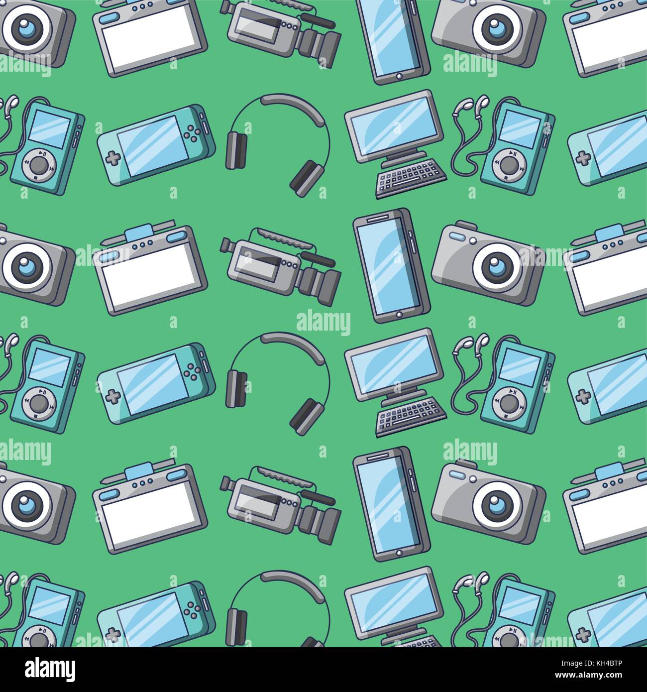 set of gadgets technology device digital elements seamless pattern ...