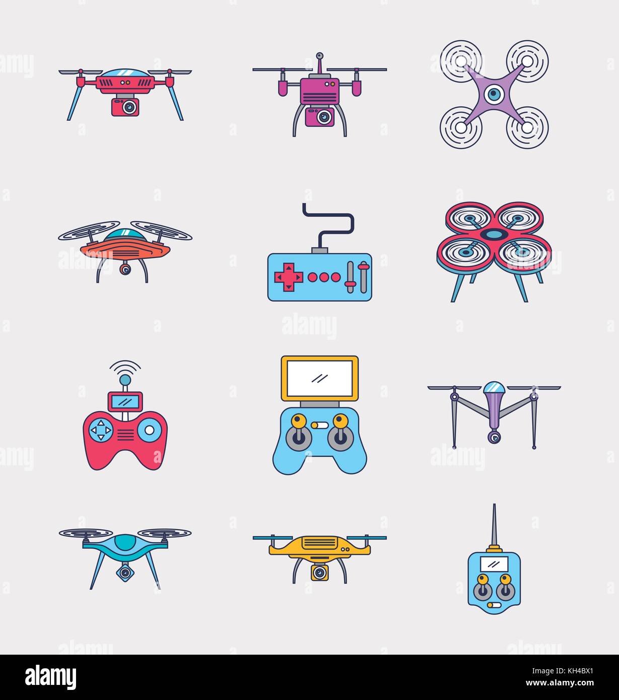 drone icon set remote control aerial camera view Stock Vector Image ...
