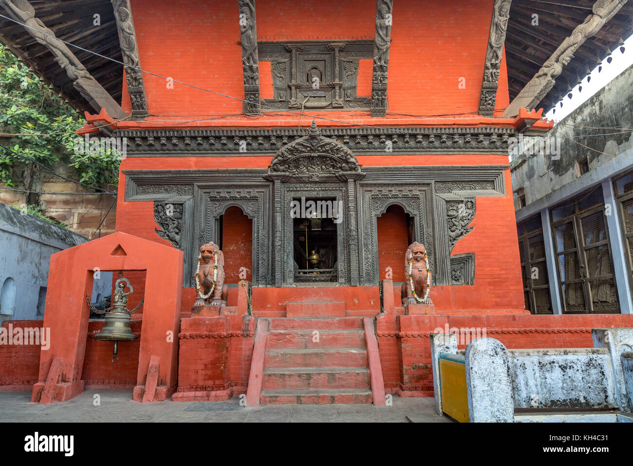 Ancient temple with intricate artwork of Hindu deities at Varanasi ...
