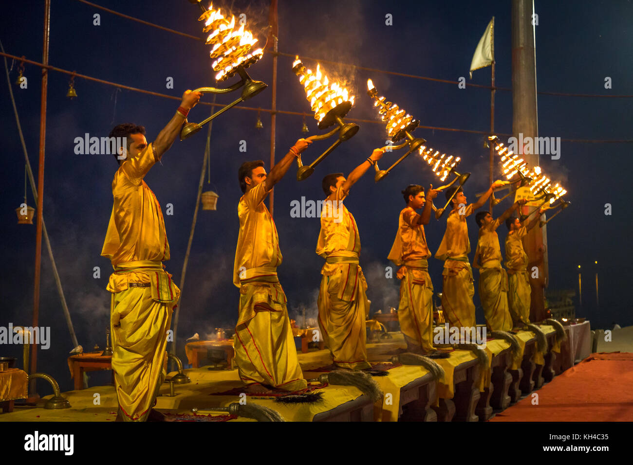 Varanasi Ganga aarti ceremony rituals performed before sunrise by young ...