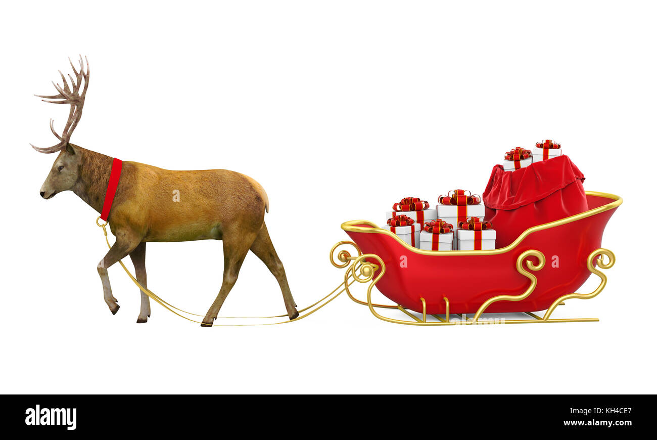 Sleigh christmas gift isolated present render sledge xmas hi-res stock ...