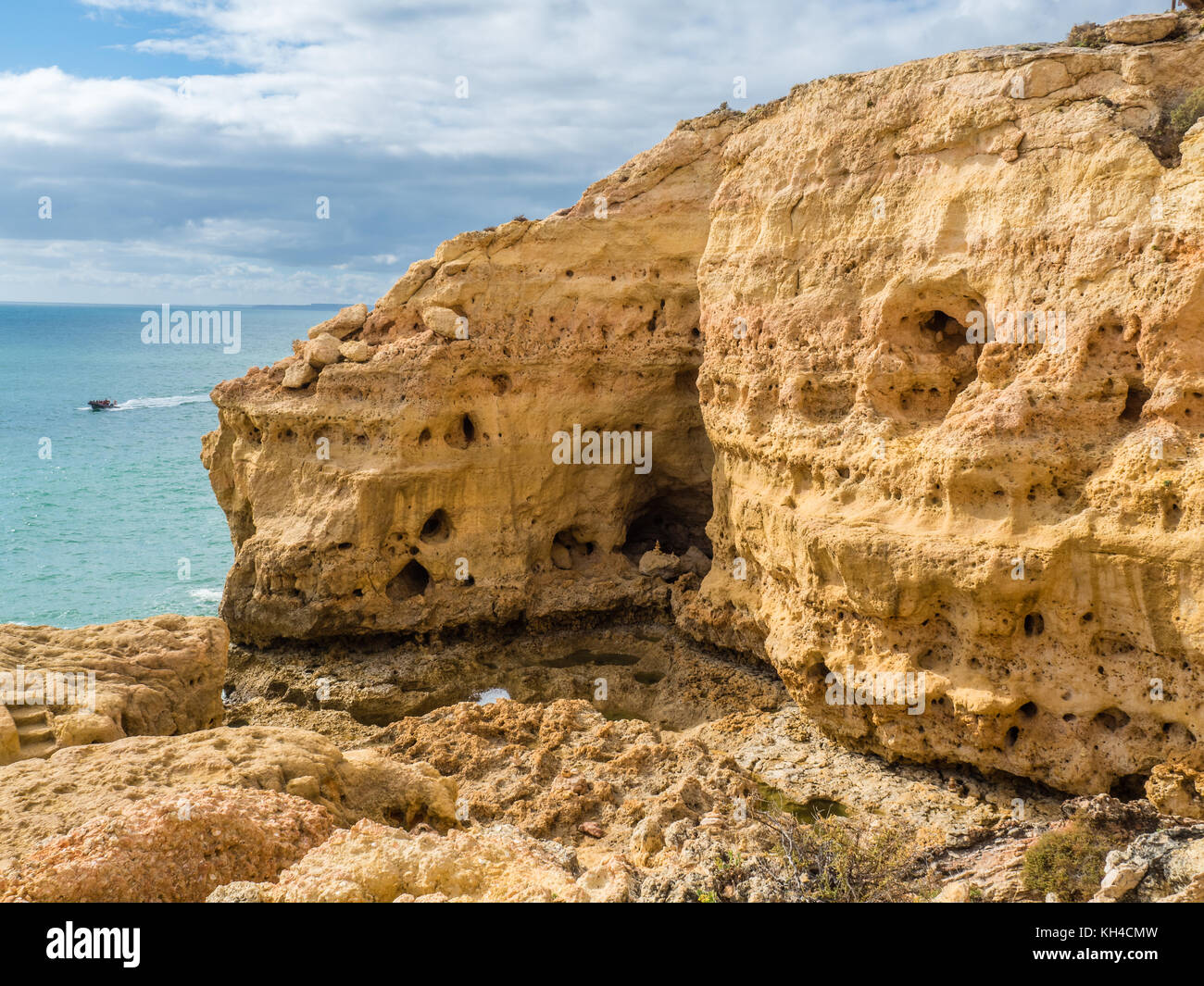 Reef formation from sandstone on the coast of Carvoeiro in southern ...