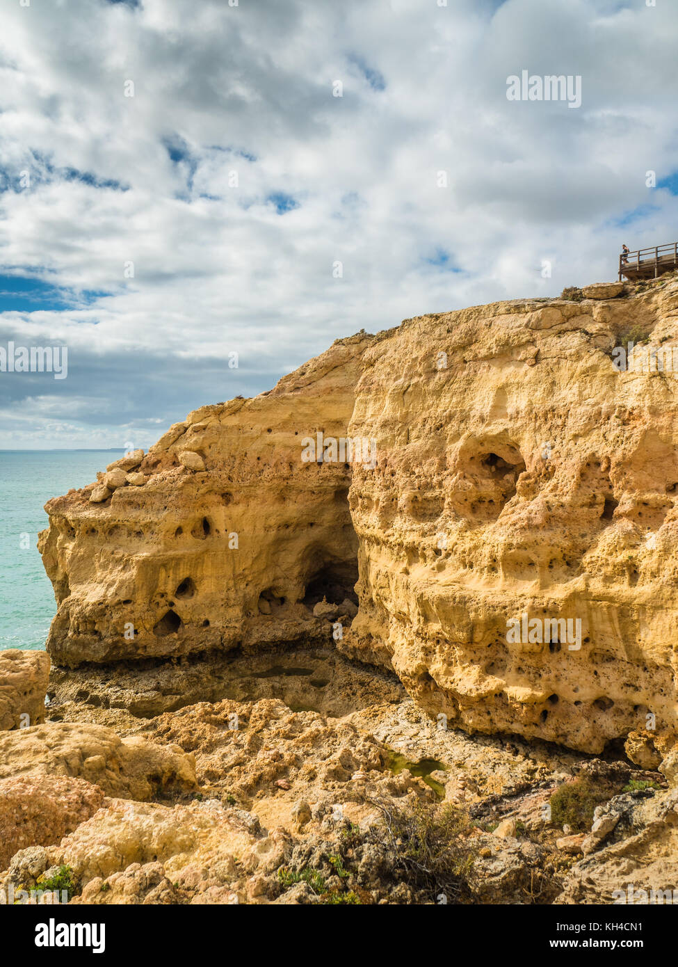 Reef formation from sandstone on the coast of Carvoeiro in southern ...