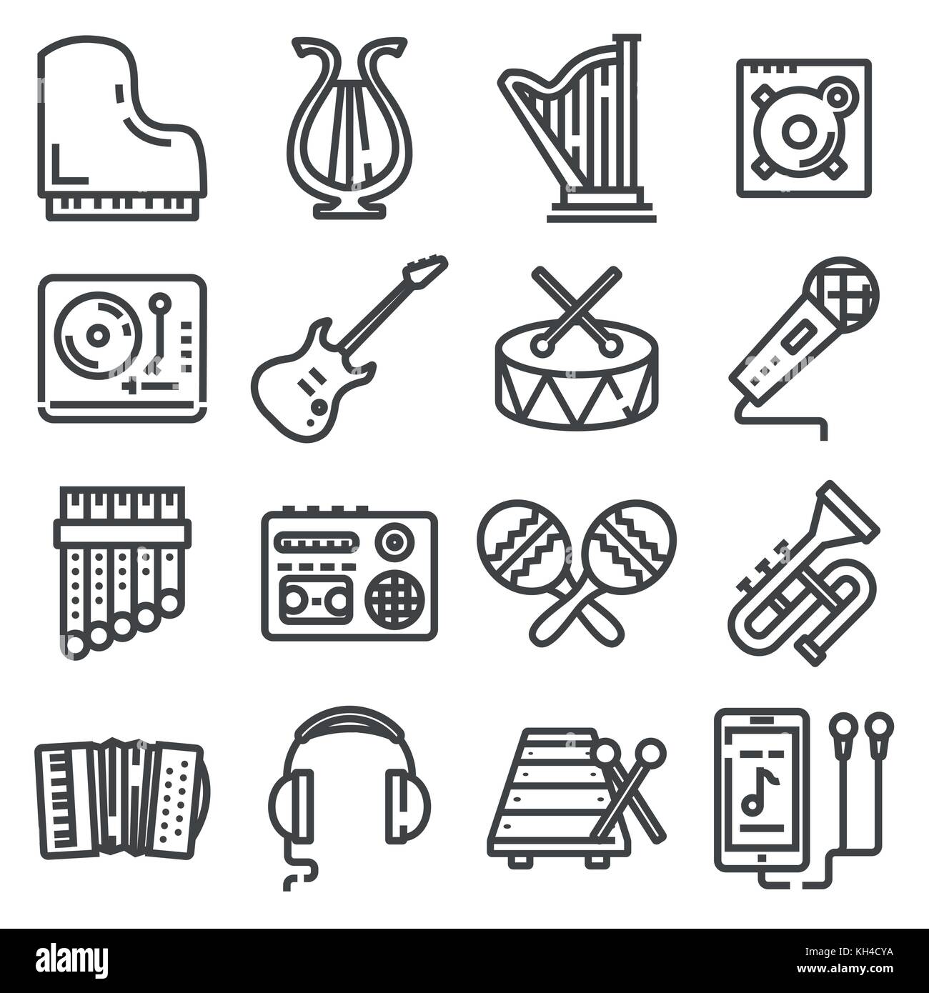 vector line music icons set on white background Stock Vector Image ...