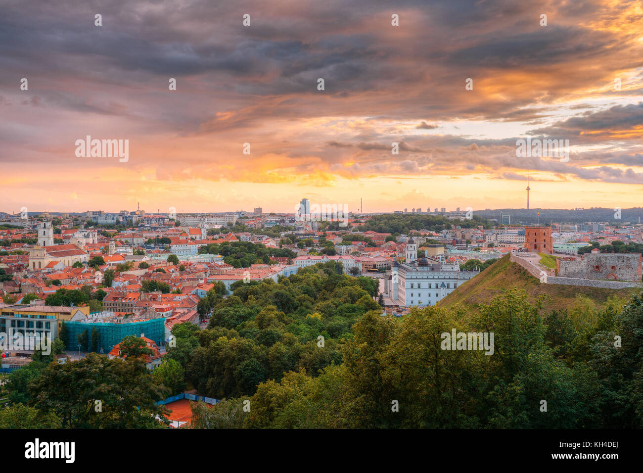 Vilnius, Lithuania. Old Town Historic Center Cityscape Under Dramatic ...