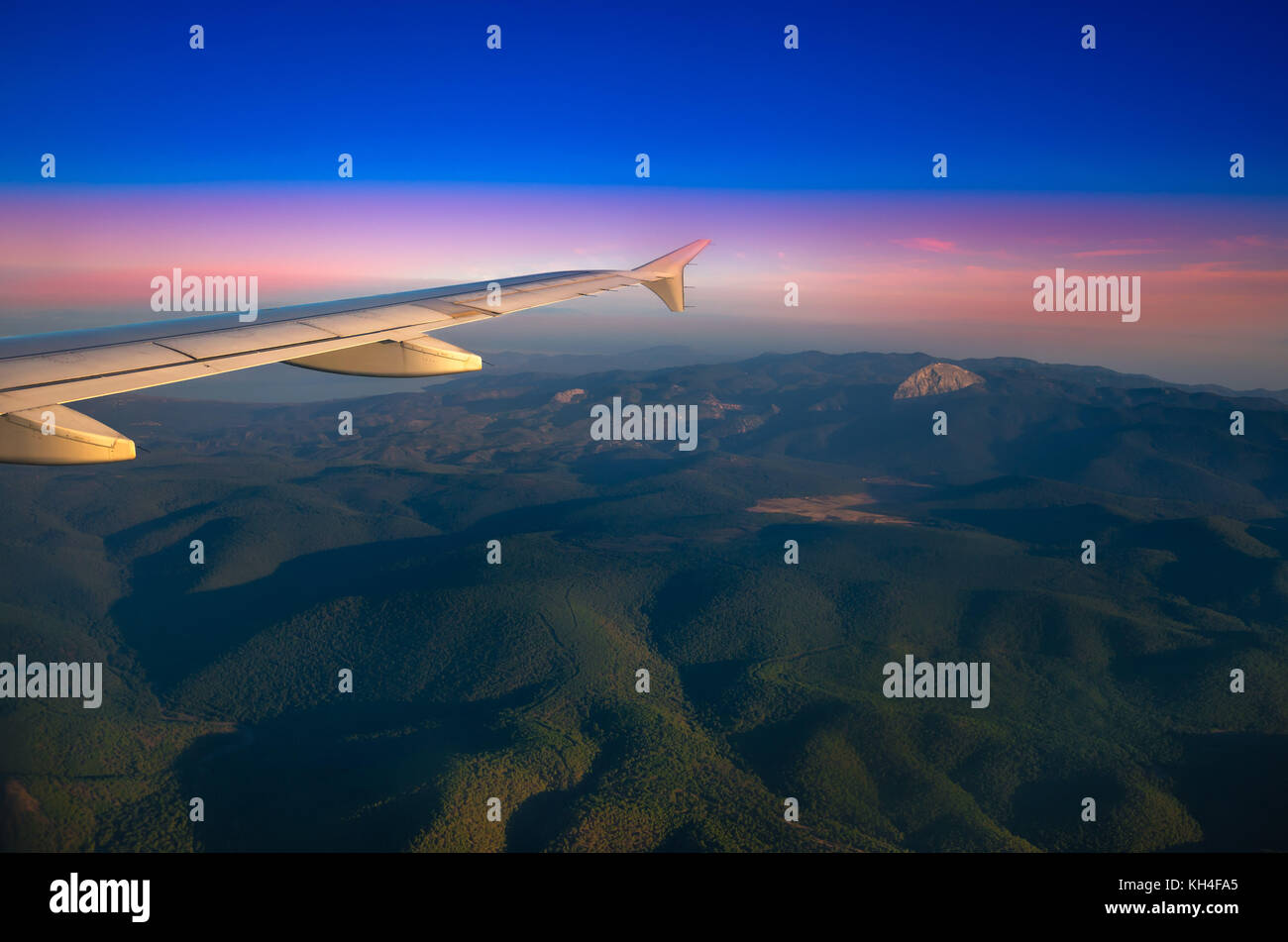 Amazing view from the plane window at the sky.Flight over the aegean ...