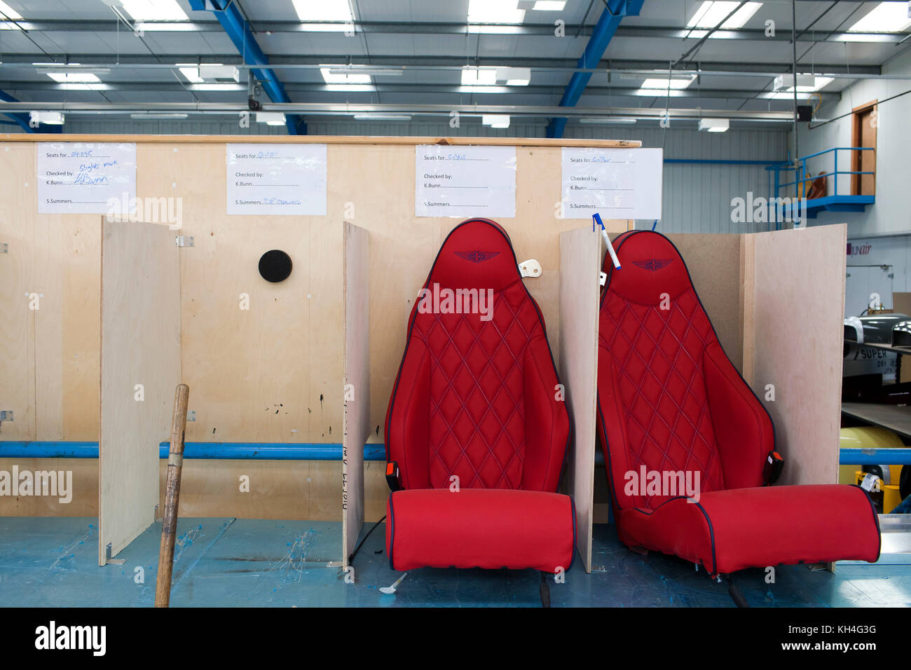 Red seats from a Morgan motor car at their British factory Stock Photo ...