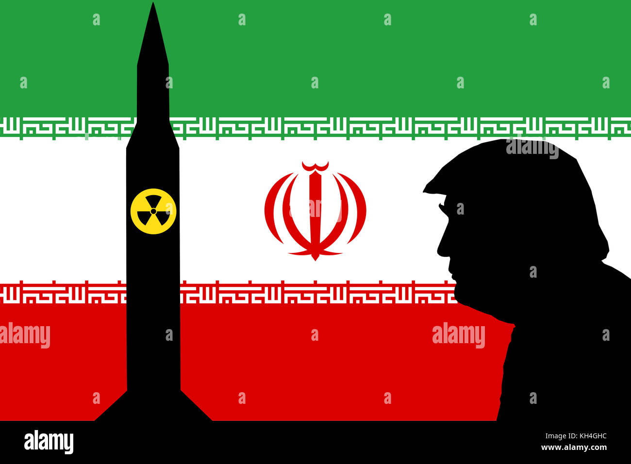 Silhouette of United States President Donald Trump and a missile with ...