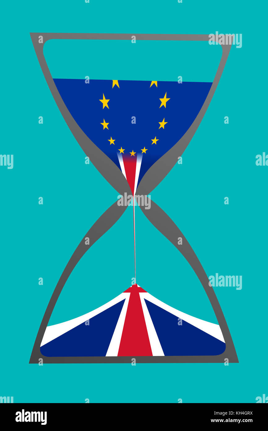 A concept of Brexit as shown by an illustration of an hourglass with ...