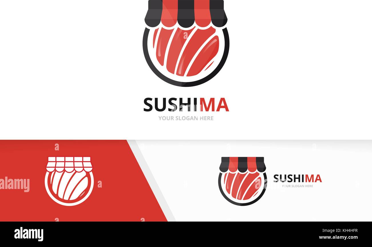 Vector sushi and shop logo combination. Japanese food and sale symbol ...